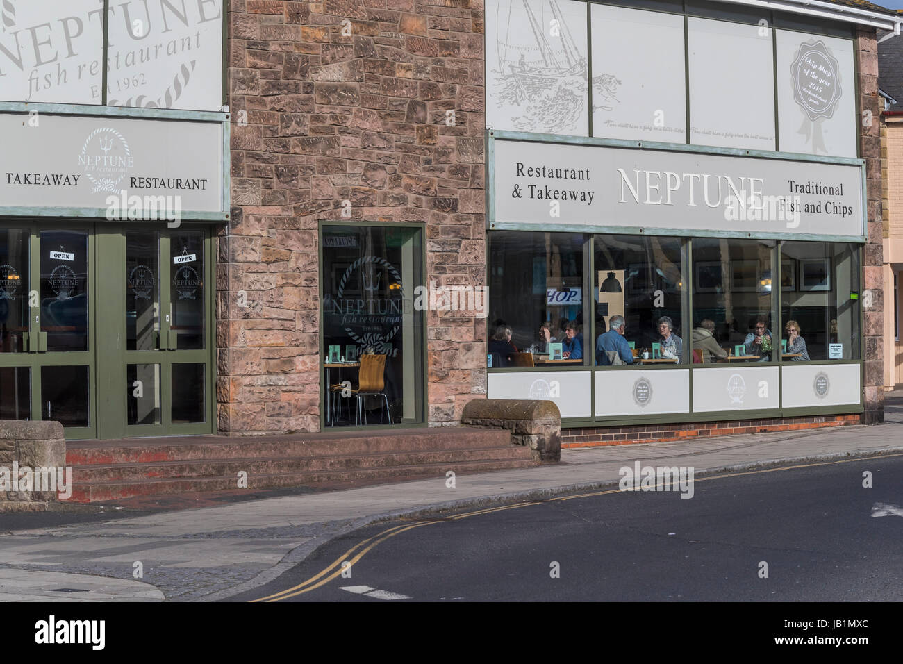 Neptune Fish & Chip restaurant, Seahouses, Northumberland UK Stock ...