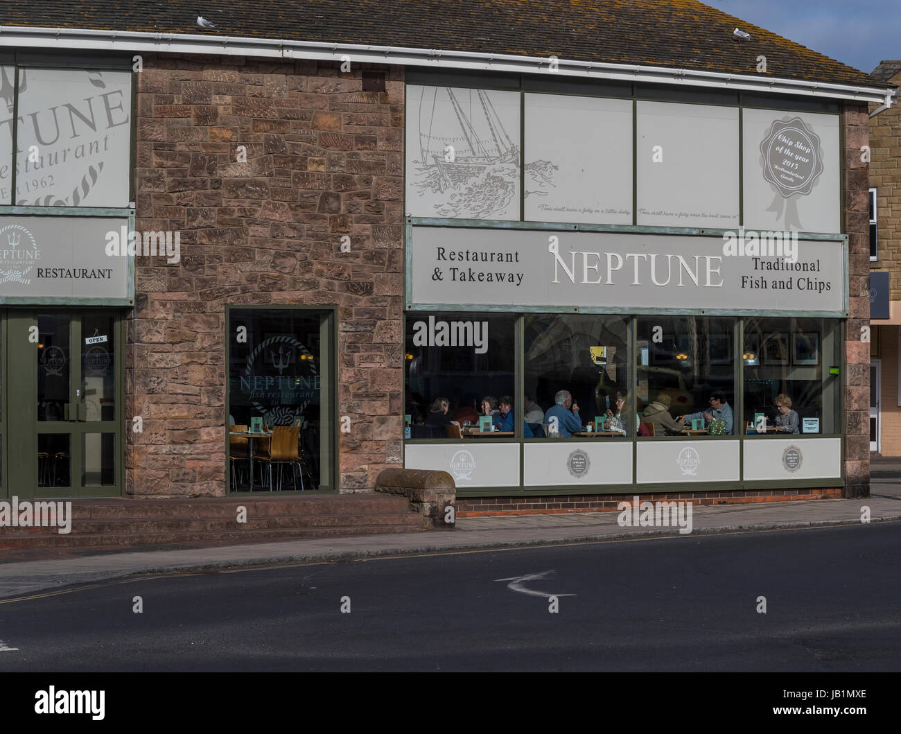 Neptune Fish & Chip restaurant, Seahouses, Northumberland UK Stock ...