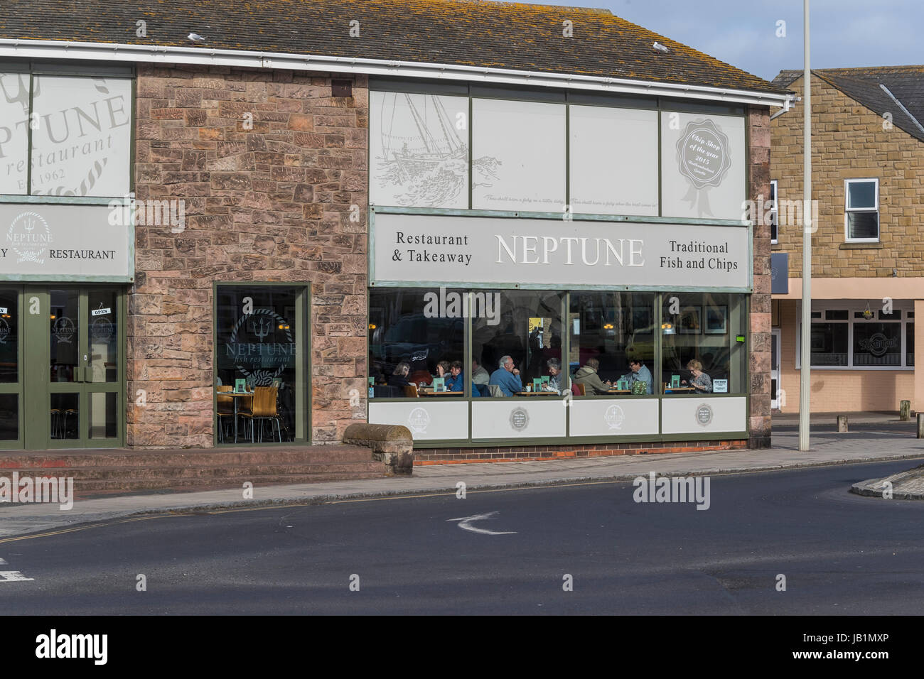 Neptune Fish & Chip restaurant, Seahouses, Northumberland UK Stock ...