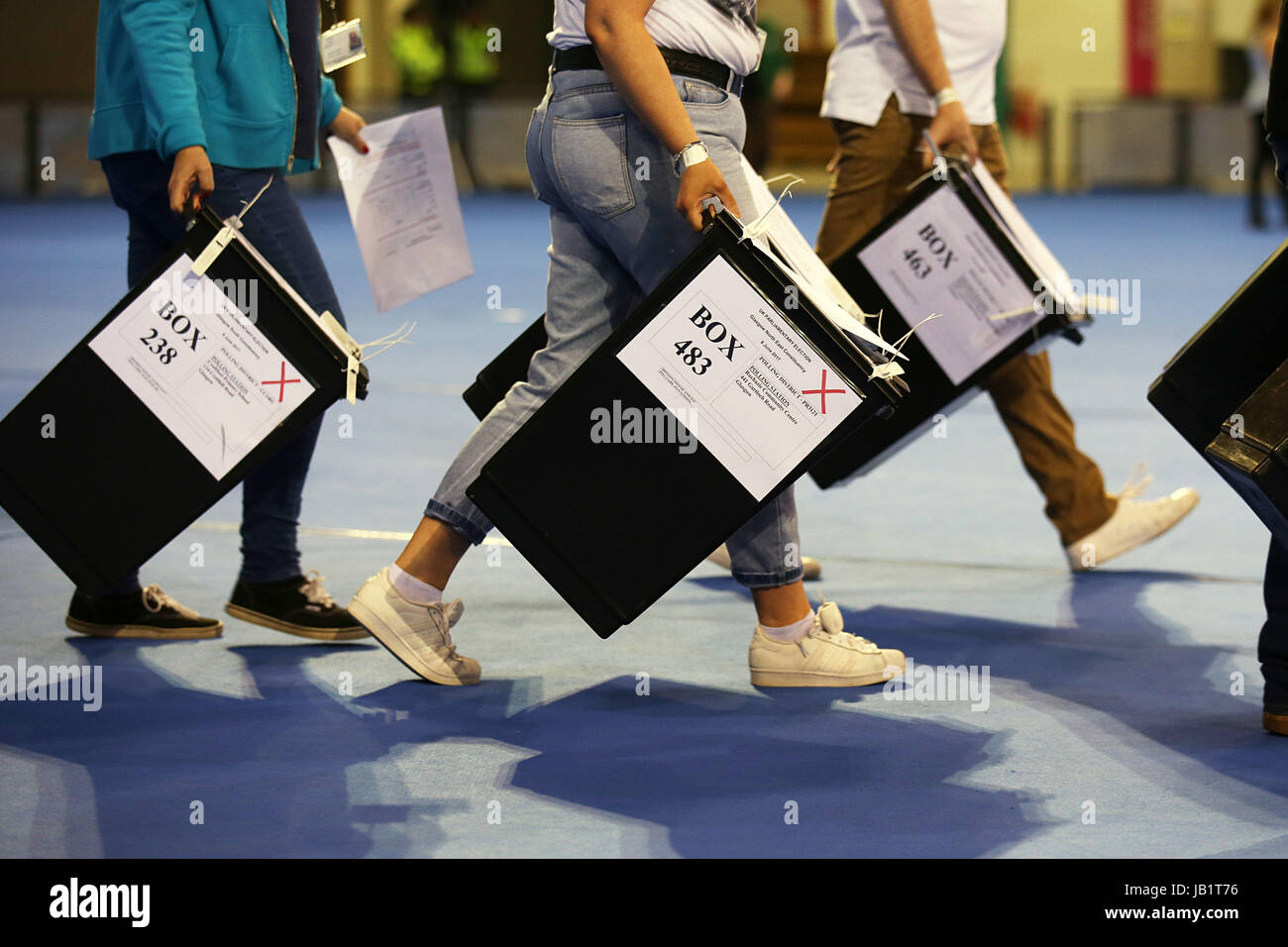 Ballot boxes arrive at the Emirates Arena in Glasgow, where election ...