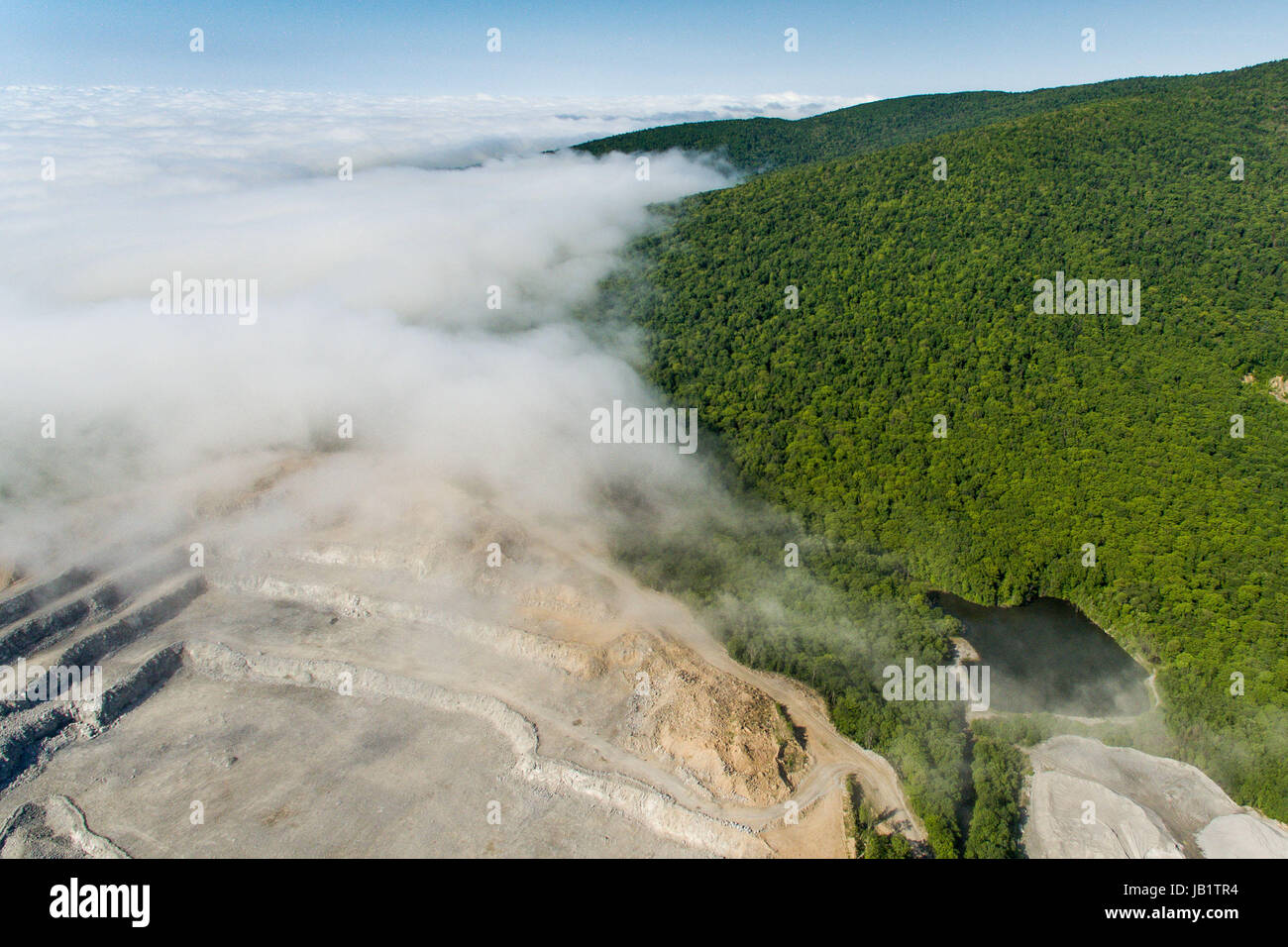 Stone quarry. Aerial view over the building materials processing ...