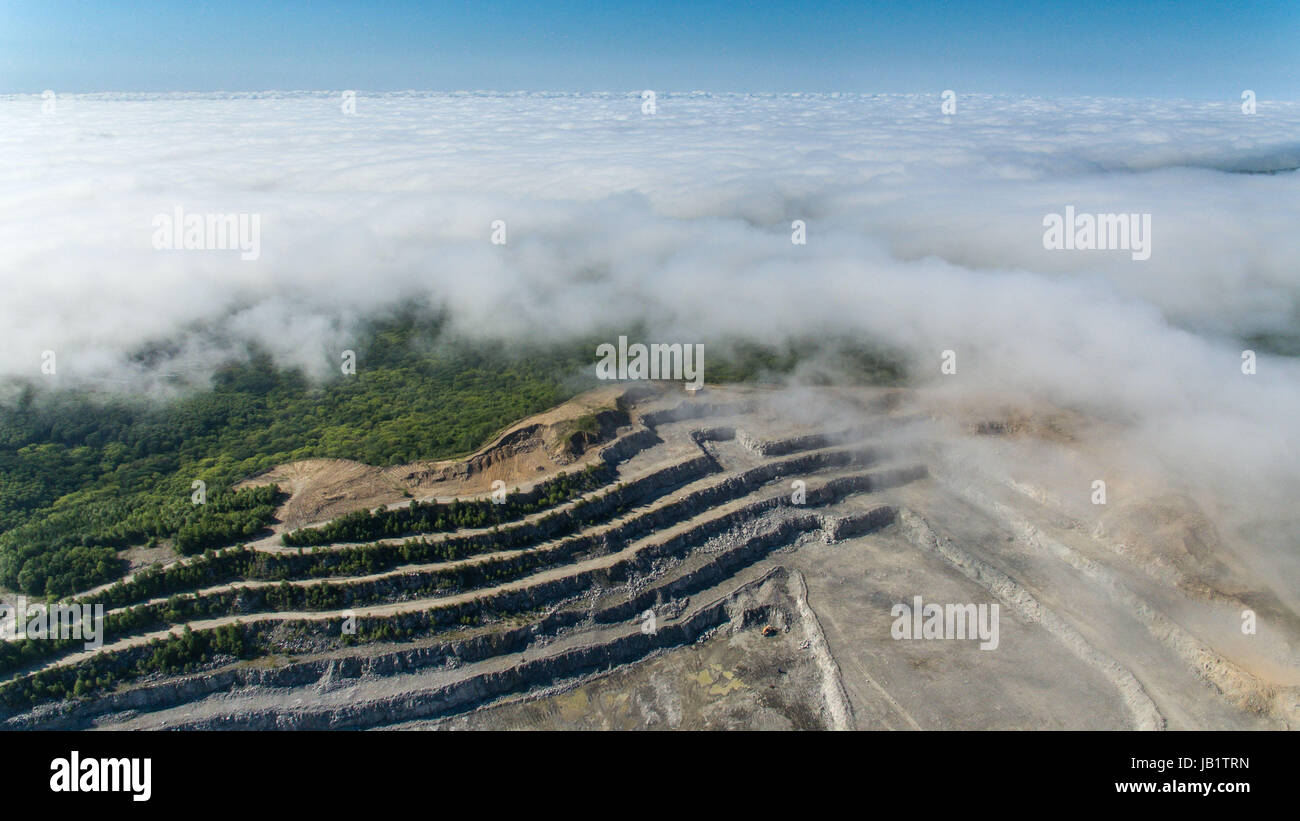 Stone quarry. Aerial view over the building materials processing ...