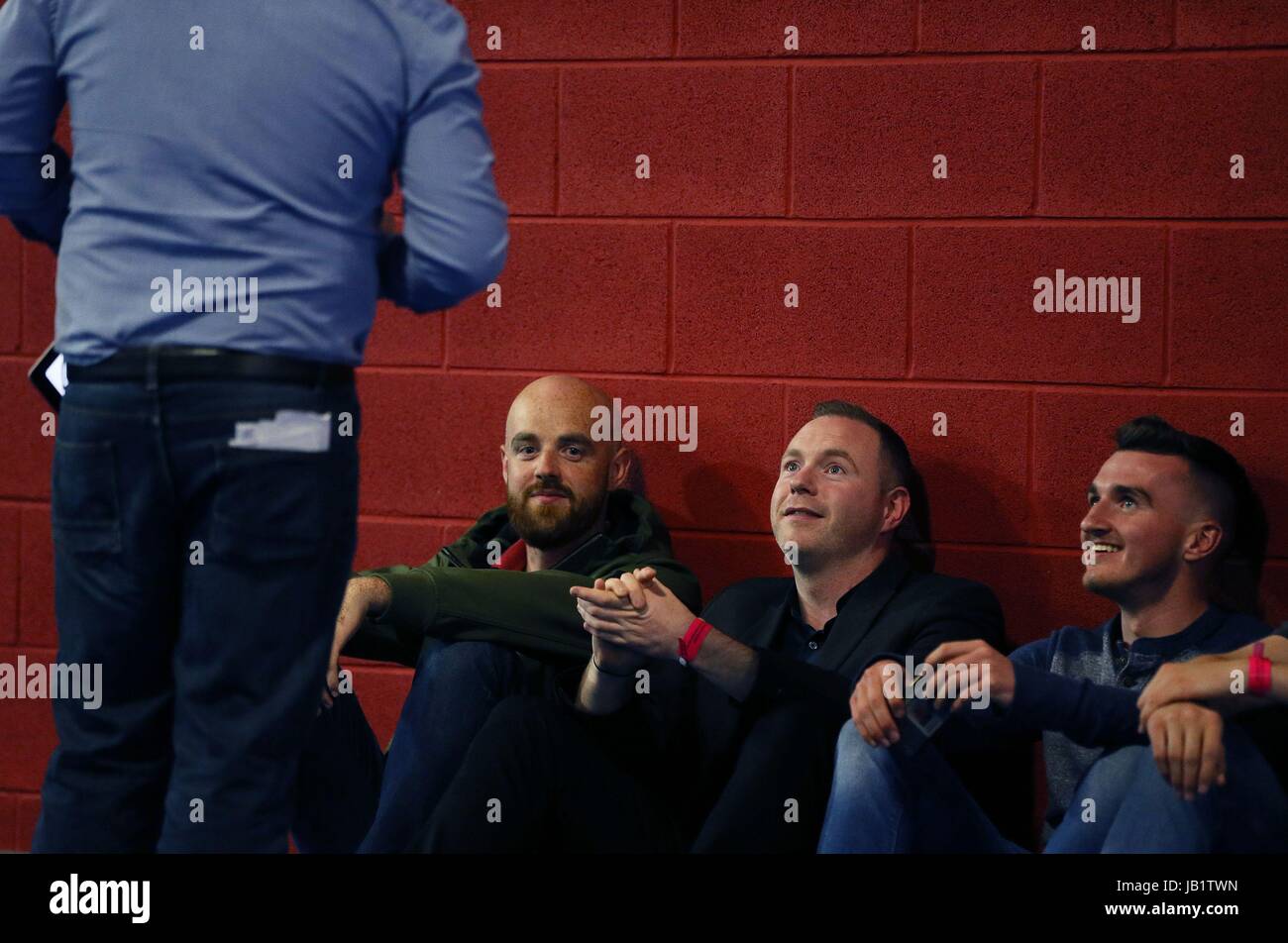 Sinn Fein candidate for South Down Chris Hazzard (centre) at the Eikon ...