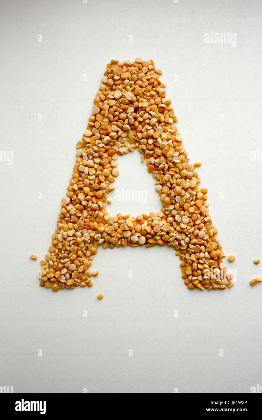The letter A. English alphabet from cereals. Vertical orientation of ...