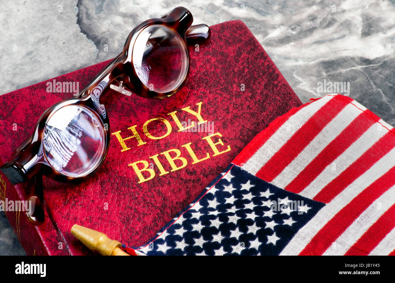 American flag, bible and eyeglasses Stock Photo - Alamy