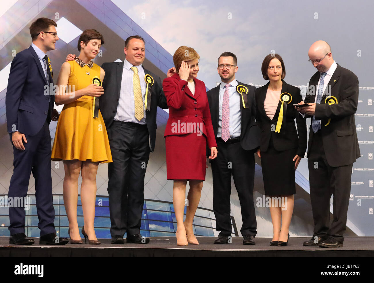 First Minister Nicola Sturgeon with her newly elected MPs (left-right ...