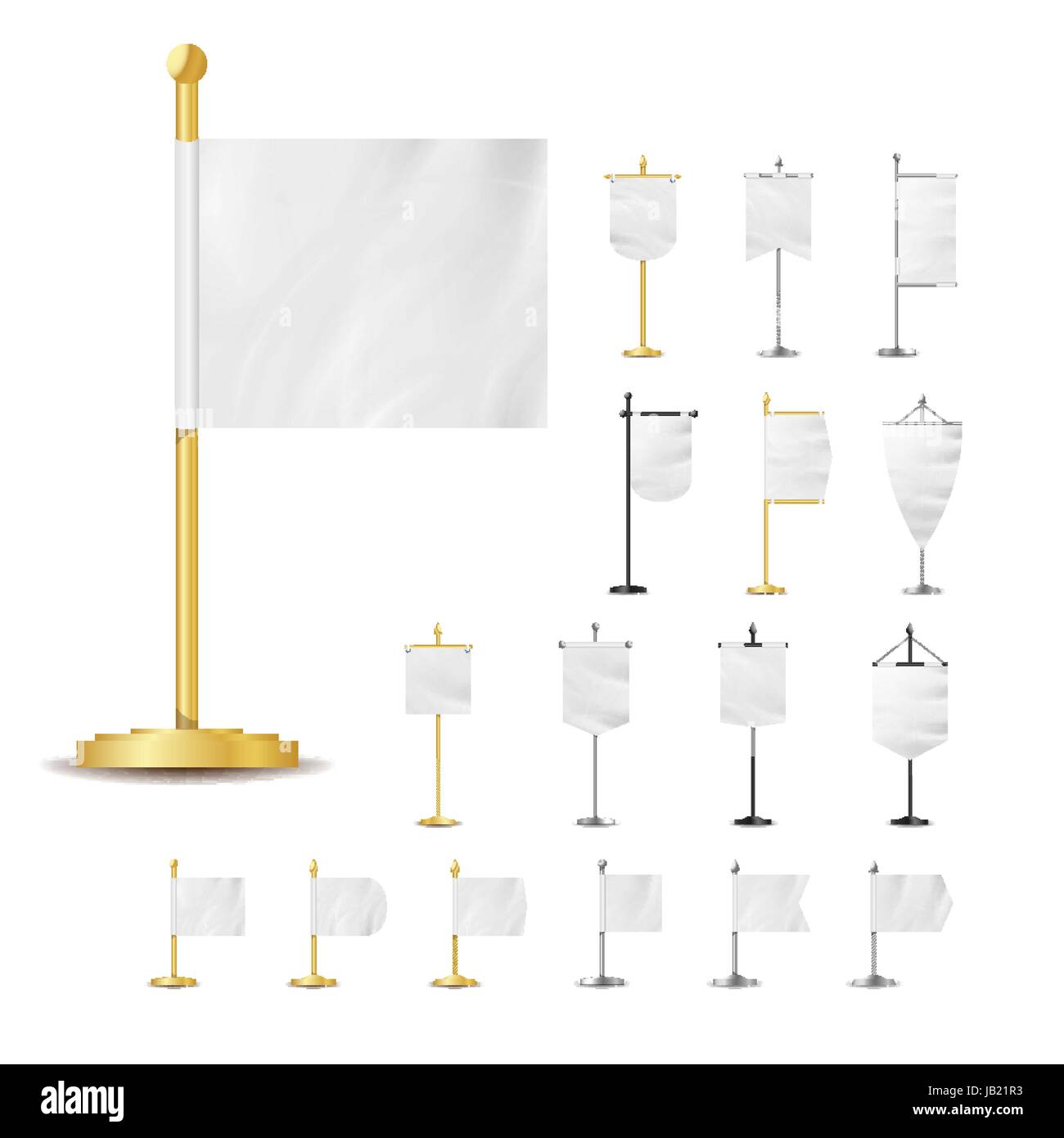 Blank White Flags Pocket Table Vector. Realistic Template Set For ...