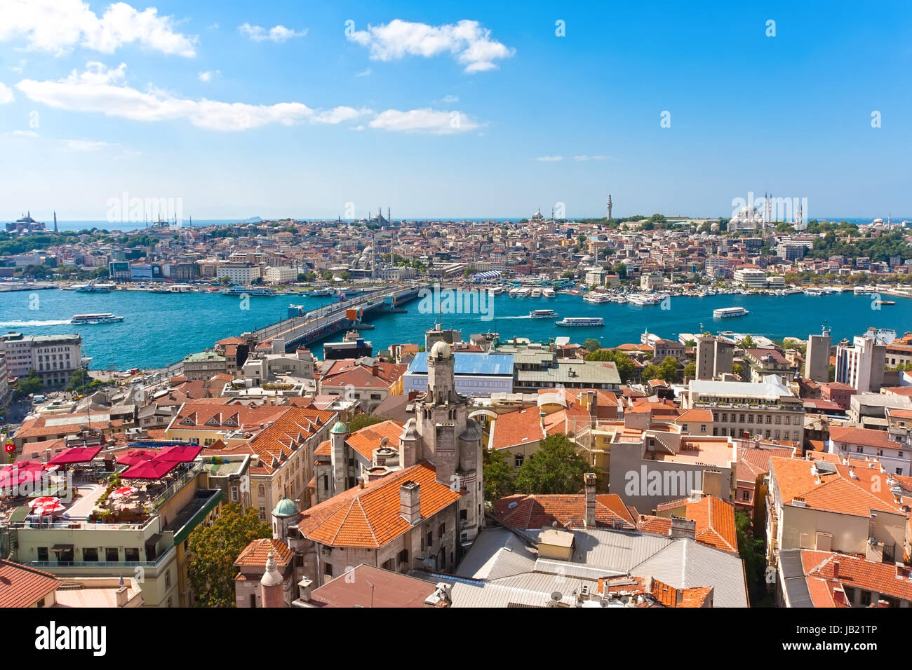 Panoramic view of Golden Horn from Galata tower, Istanbul, Turkey Stock ...