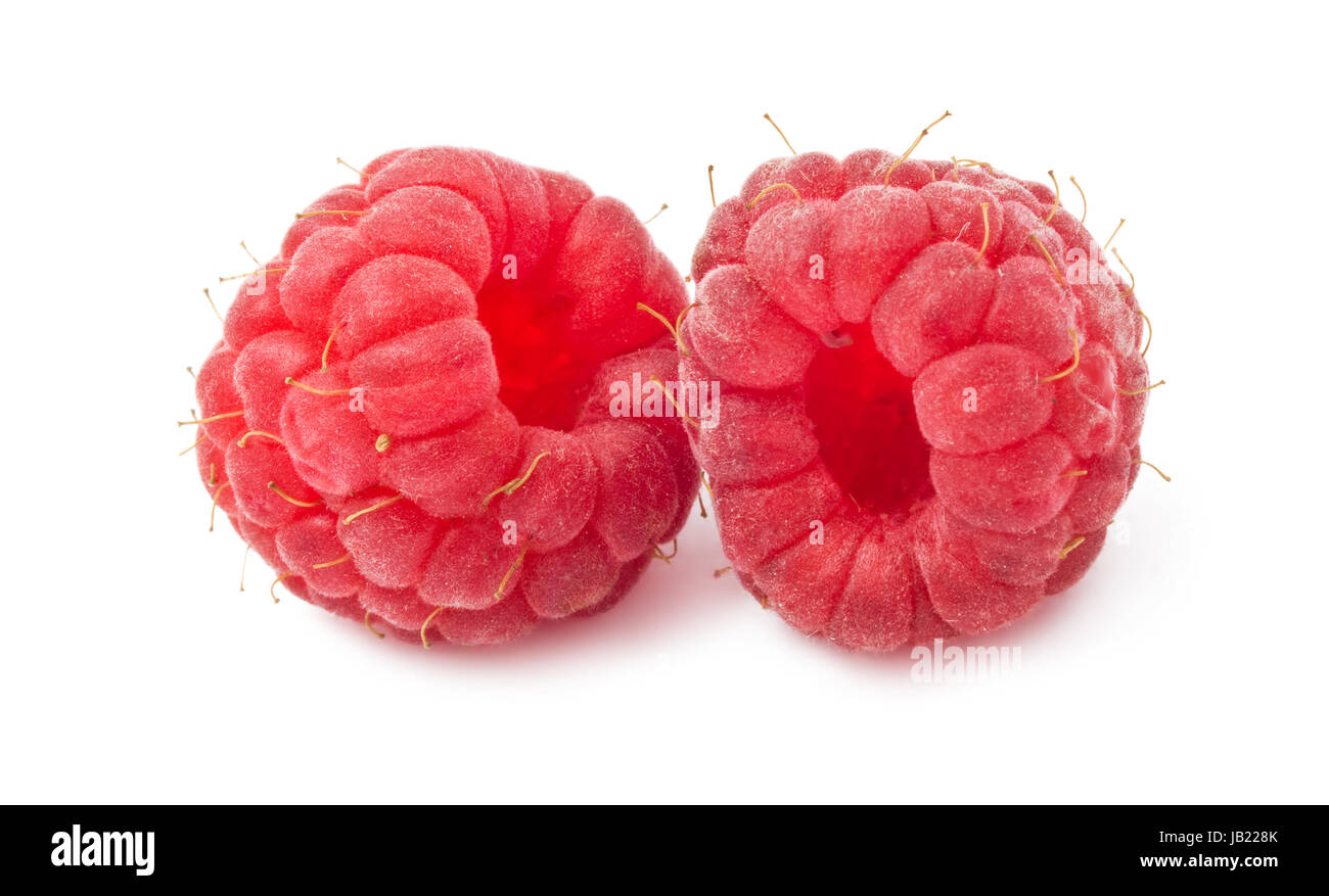 Ripe red raspberries isolated on white background Stock Photo - Alamy