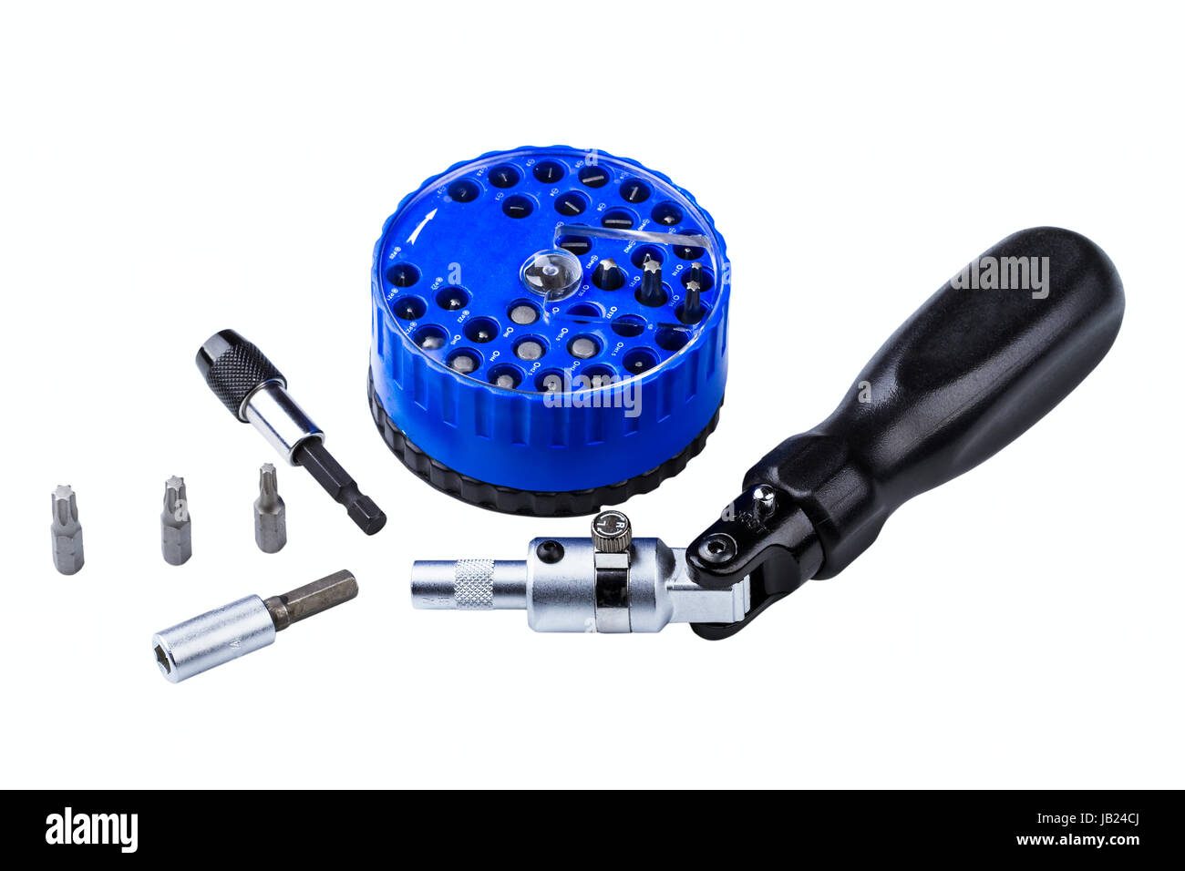 ratchet screwdriver and bit set isolated on white background Stock ...