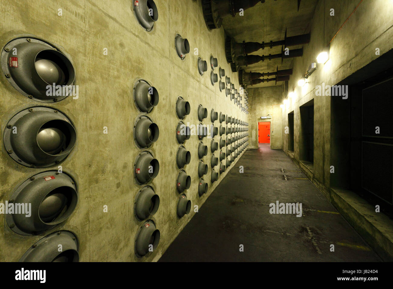 Vents in a concrete wall in the underground nuclear bunker at RAF ...