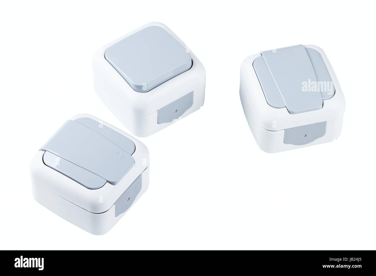 electric sockets and light socket switch isolated on white background ...