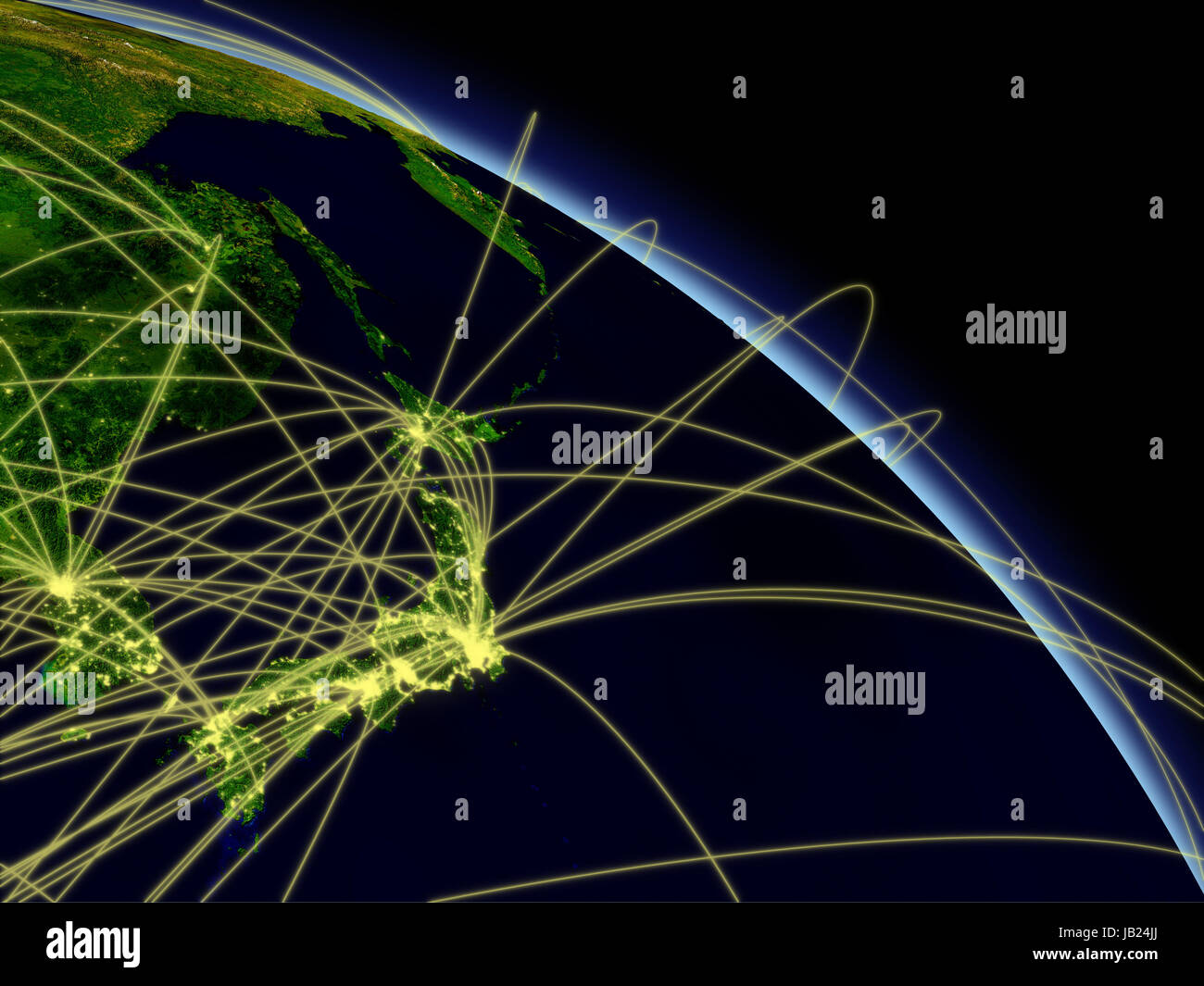 Network concept with Japanese islands from space. Highly detailed ...