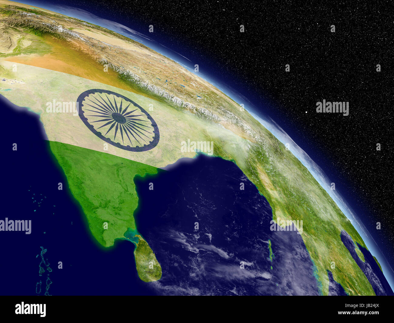 Indian subcontinent with indian national flag on planet Earth viewed ...