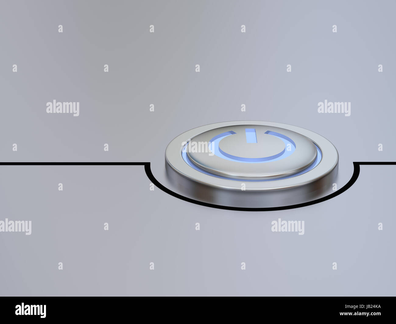 Metallic on-off button illustration with glowing blue light Stock Photo ...