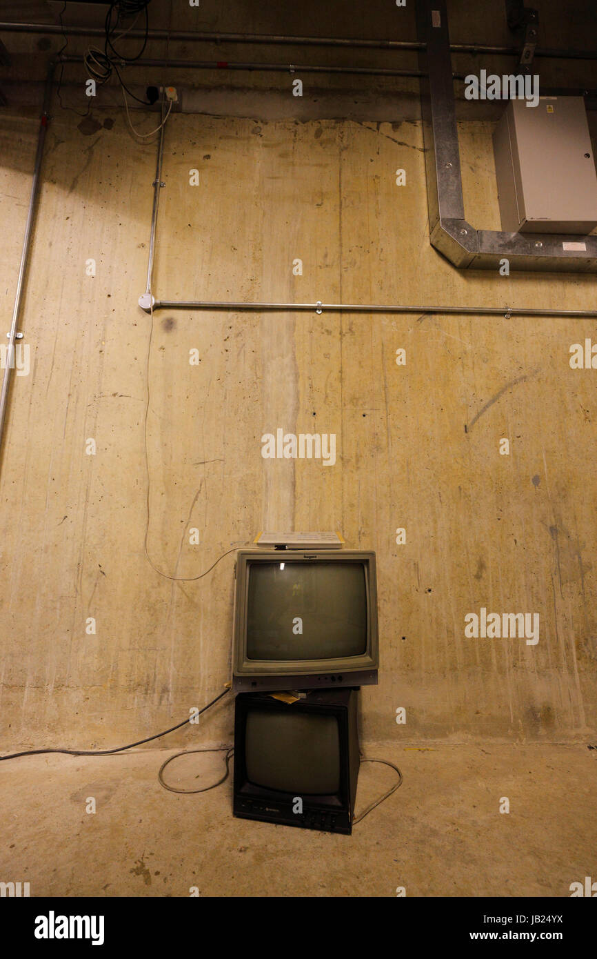 Two old computer monitors in an underground bunker Stock Photo - Alamy