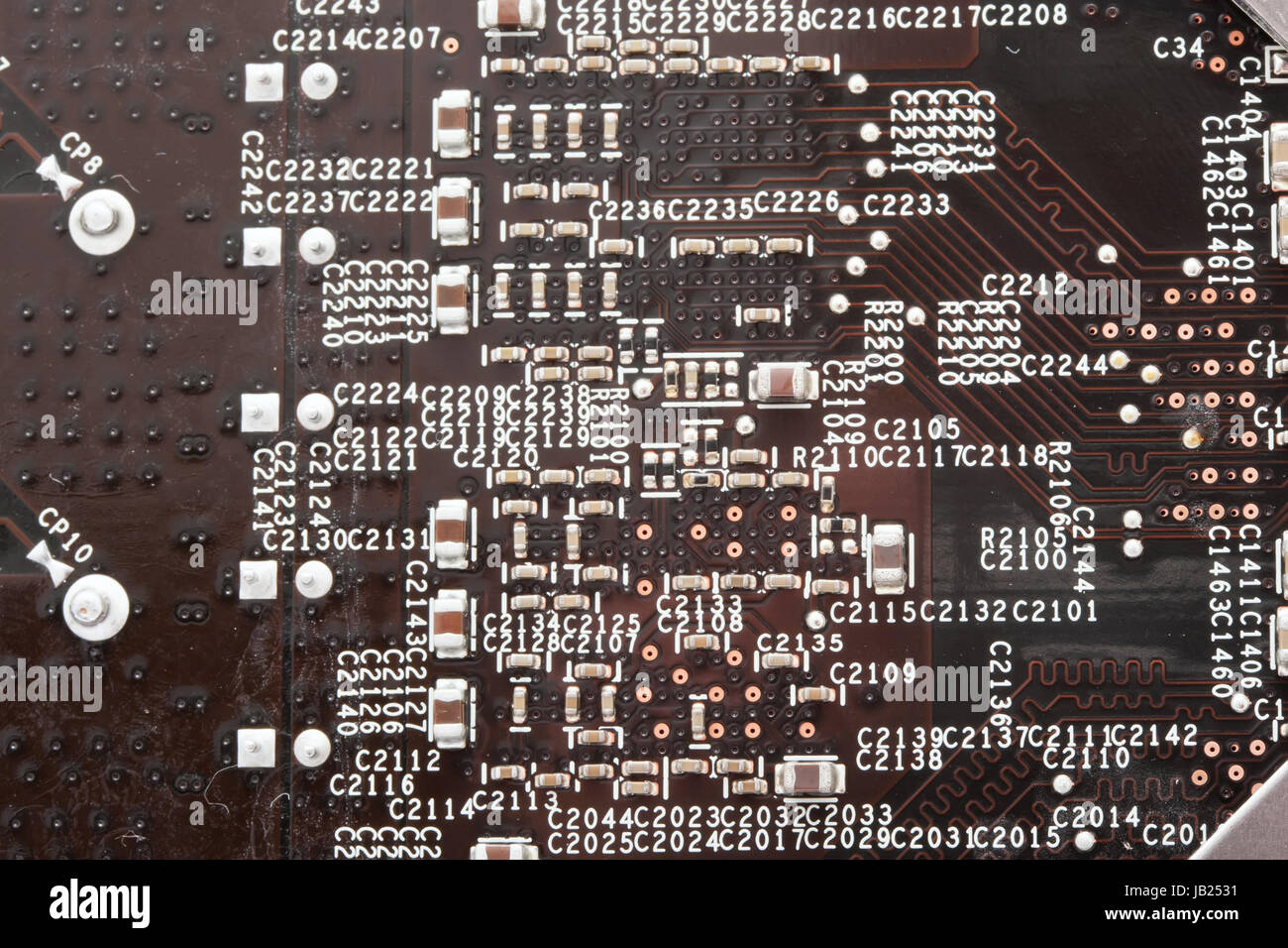 Close-up photo of electronic circuit board with integrated microchips ...