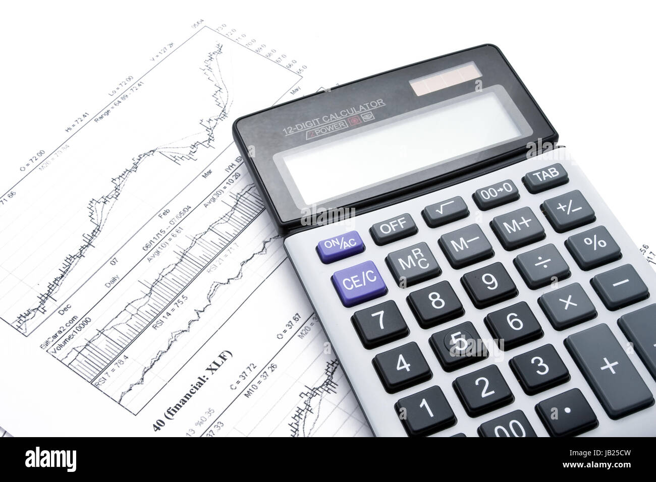 Business charts and calculator isolated on white Stock Photo - Alamy