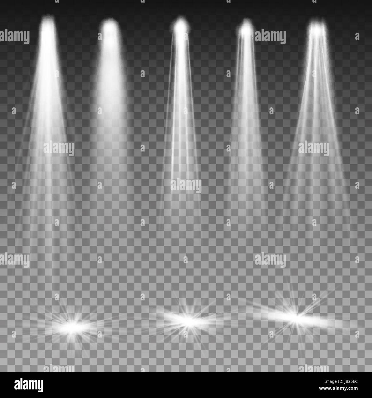 White Beam Lights Spotlights Vector. Glowing Light Effects Isolated On ...