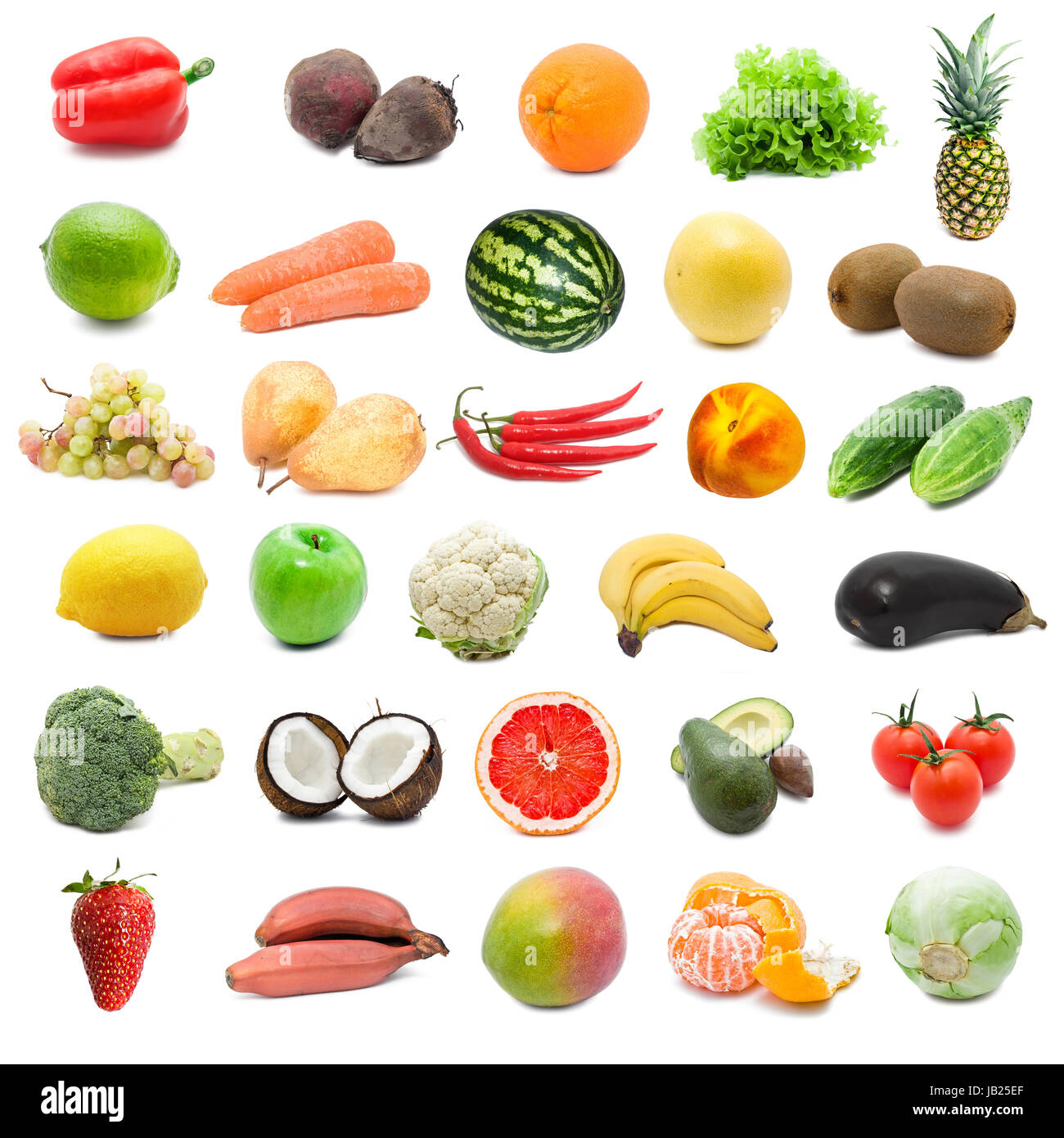 Large collection of fruits and vegetables isolated on white background ...
