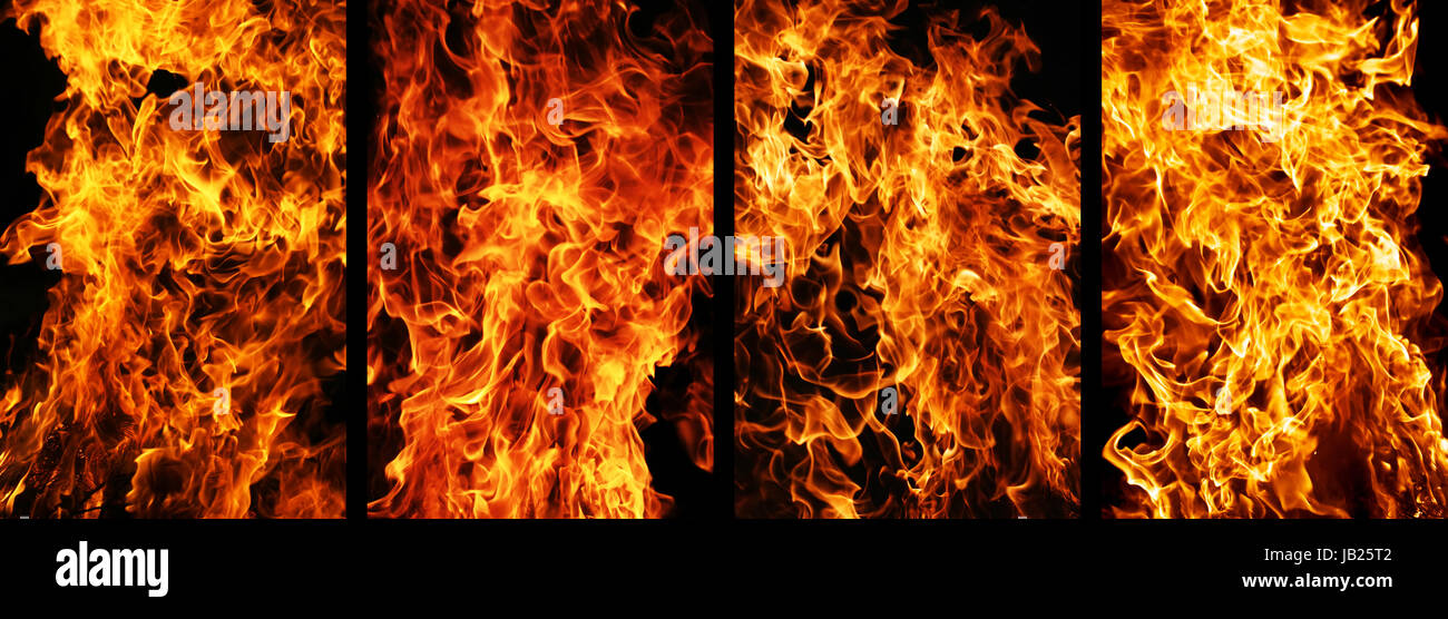 Four types of fire burning on black background Stock Photo - Alamy
