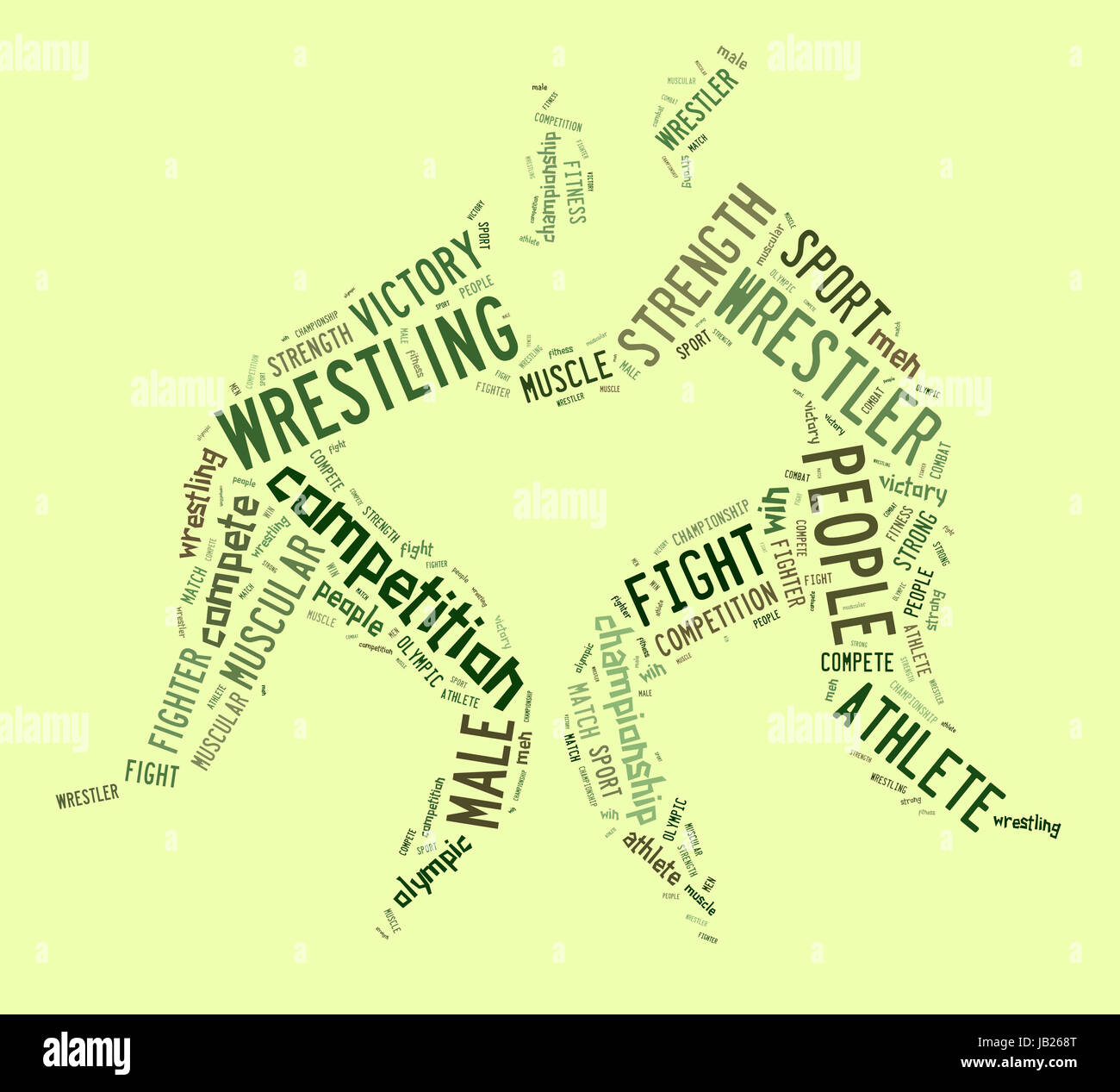 wrestling word cloud with green wordings on green background Stock ...
