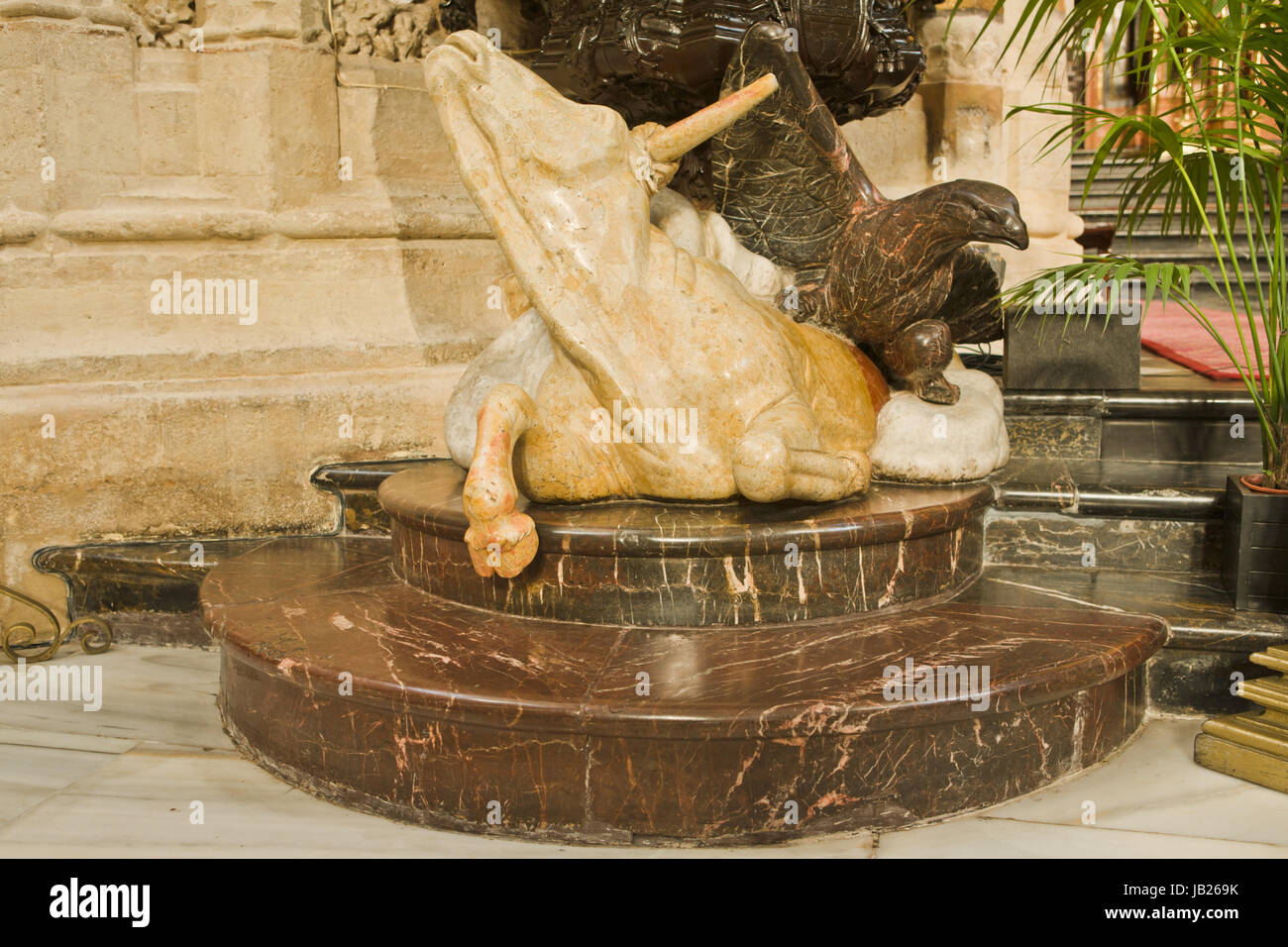Altar with ox and eagle sculpture, Cathedral of Cordoba, Spain Stock ...
