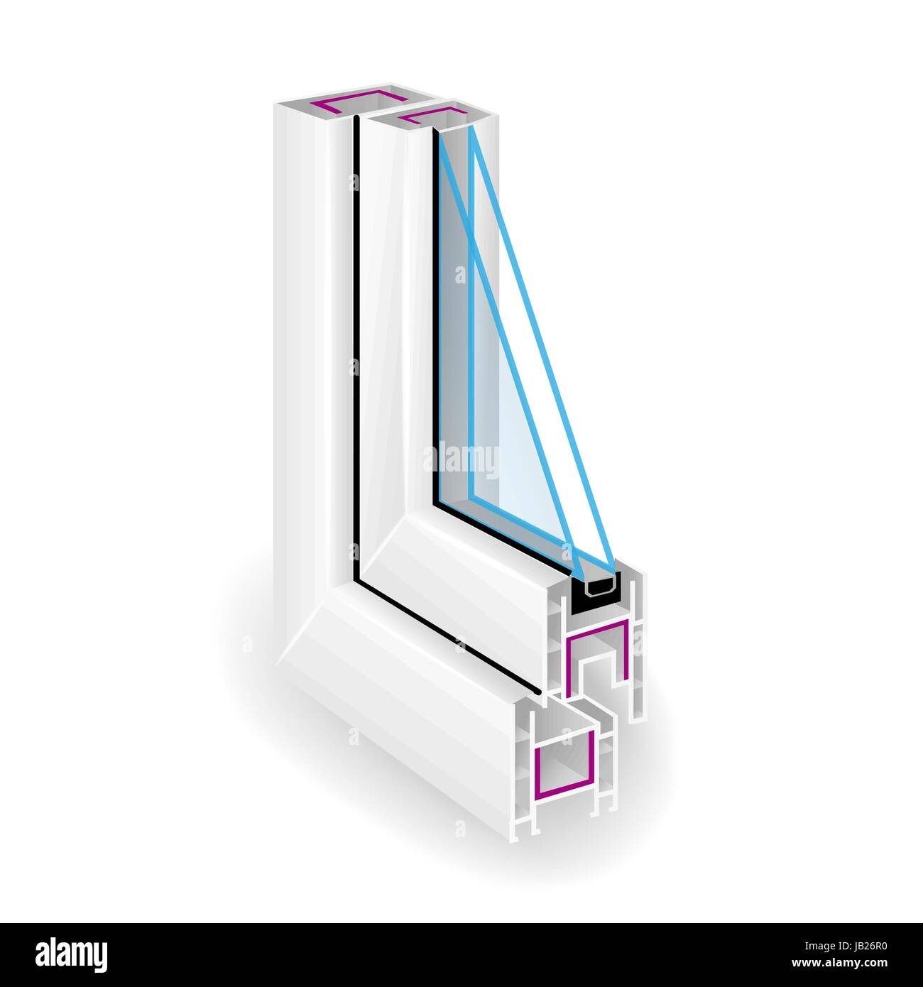 Plastic Profile Frame Window. Two Transparent Glass. Sectional View ...