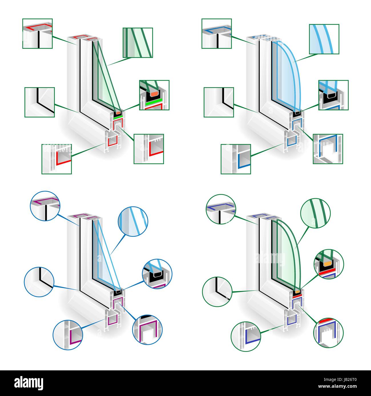 Plastic Window Frame Profile Set. Structure Corner Window. Infographic ...