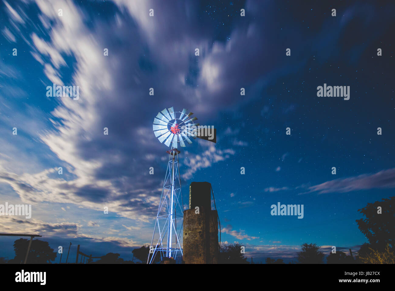 Windmill at Night, Star sky Stock Photo - Alamy