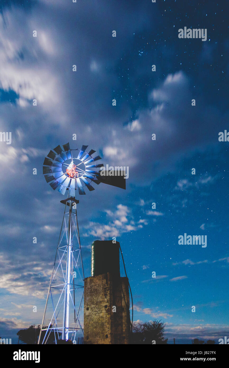 Windmill at Night, Star sky Stock Photo - Alamy