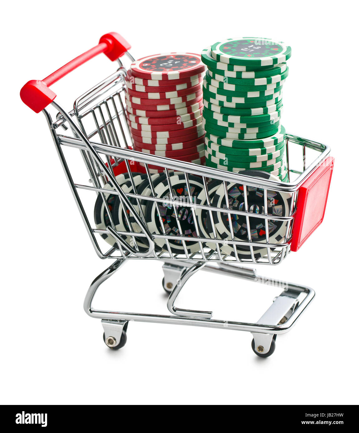poker chips in shopping cart on white background Stock Photo - Alamy