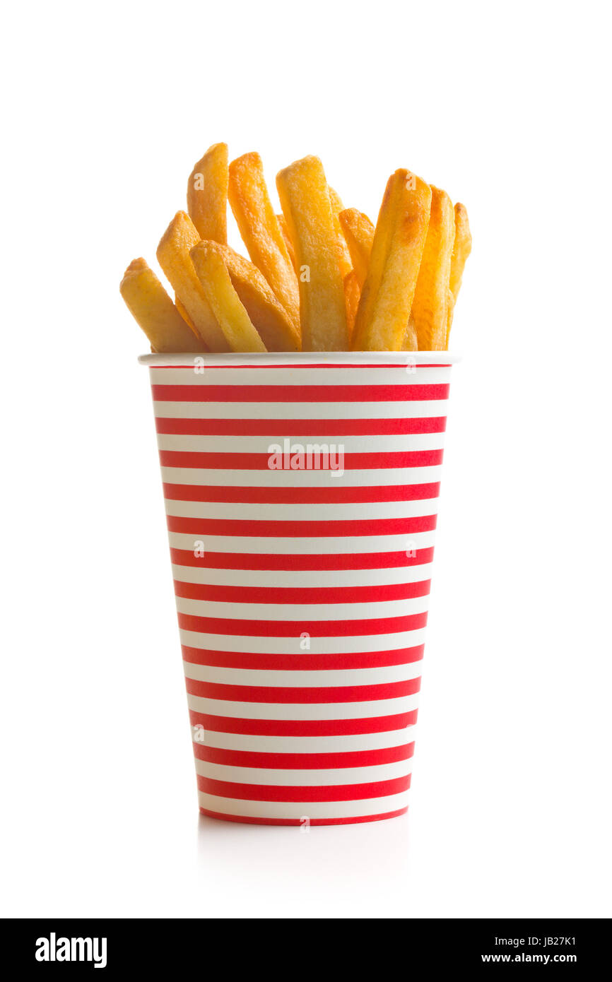 french fries in striped cup on white background Stock Photo - Alamy