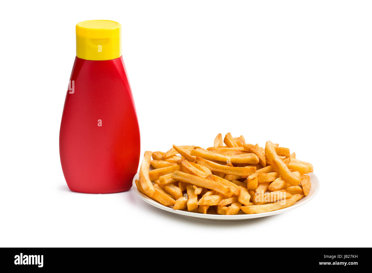 french fries with bottle of ketchup on white background Stock Photo - Alamy