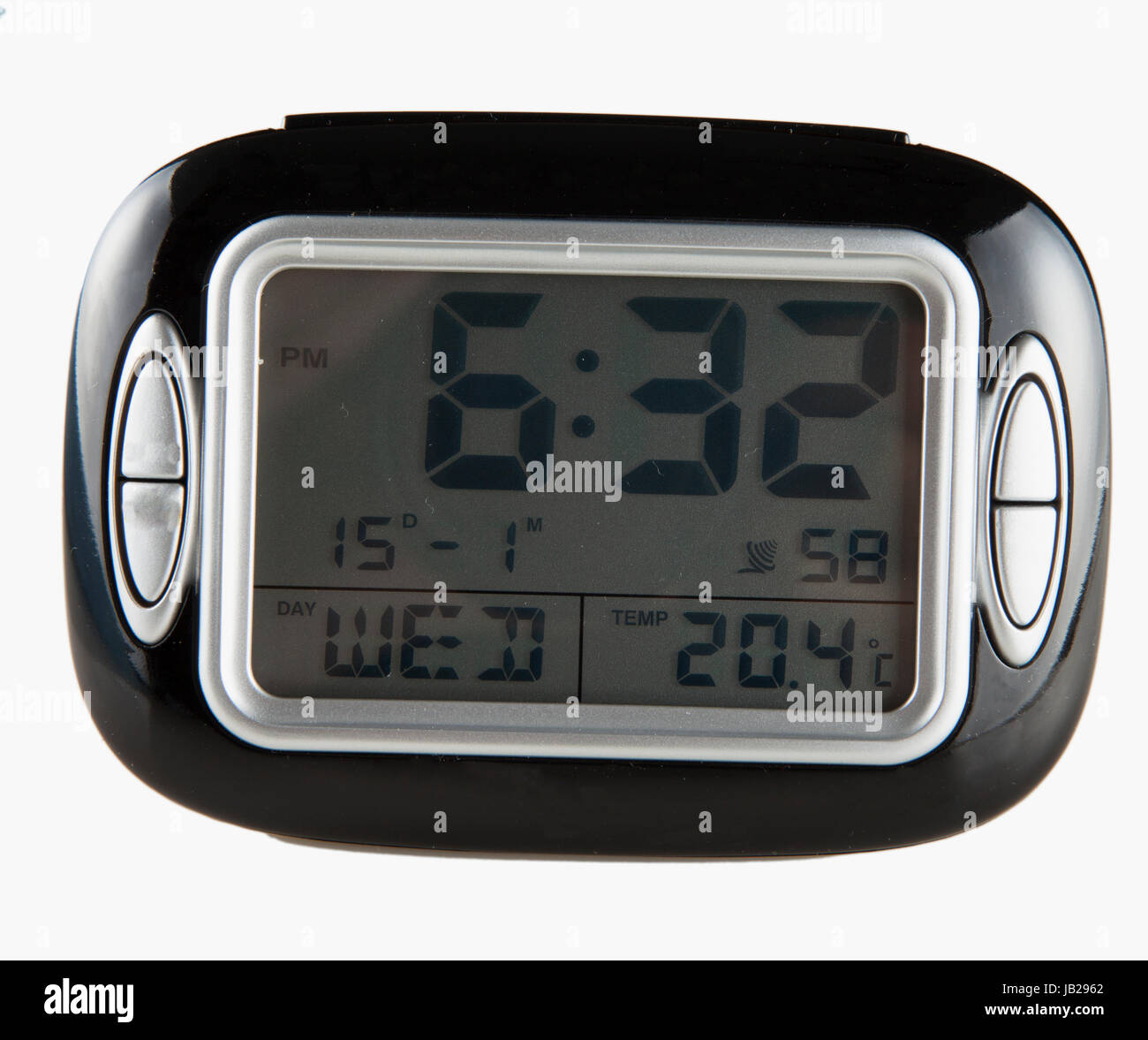 Black digital alarm clock isolated over white Stock Photo - Alamy