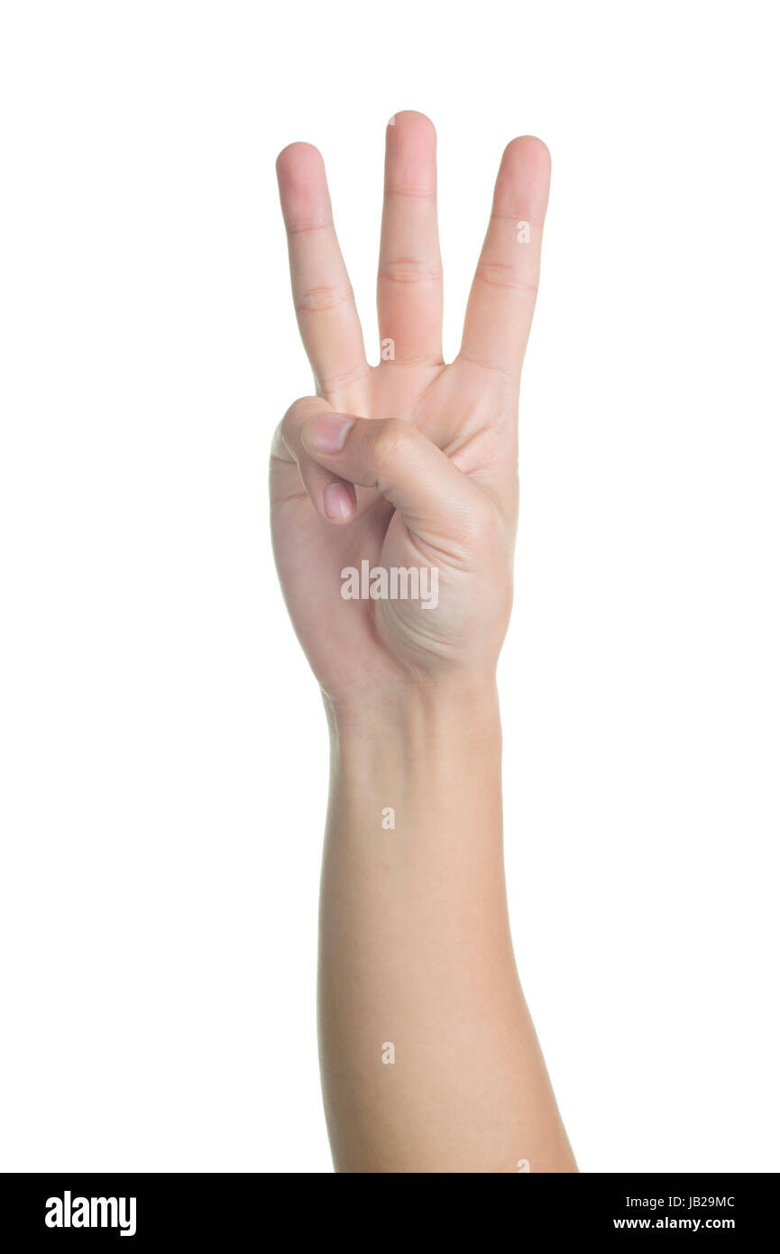 hand sign posture number three in isolated Stock Photo - Alamy