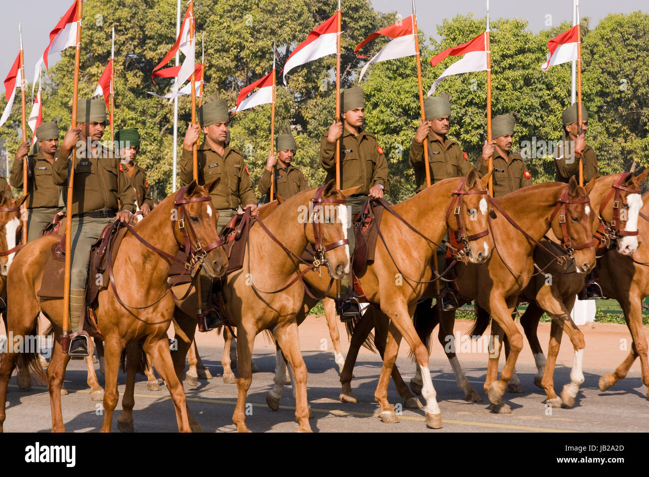Mounted soldiers parading down the Raj Path in preparation for the ...