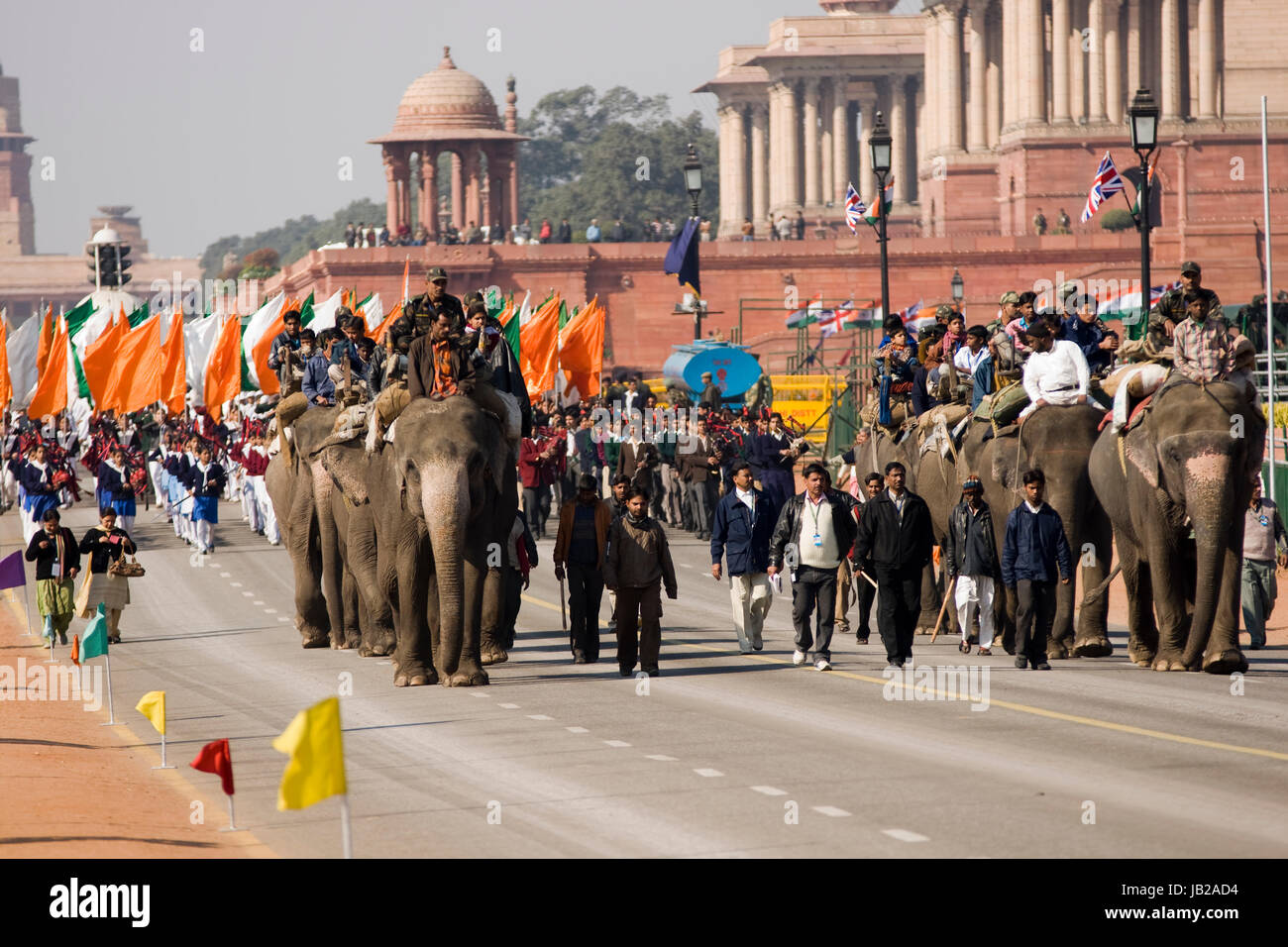 Elephants walking down the Raj Path in preparation for the annual ...