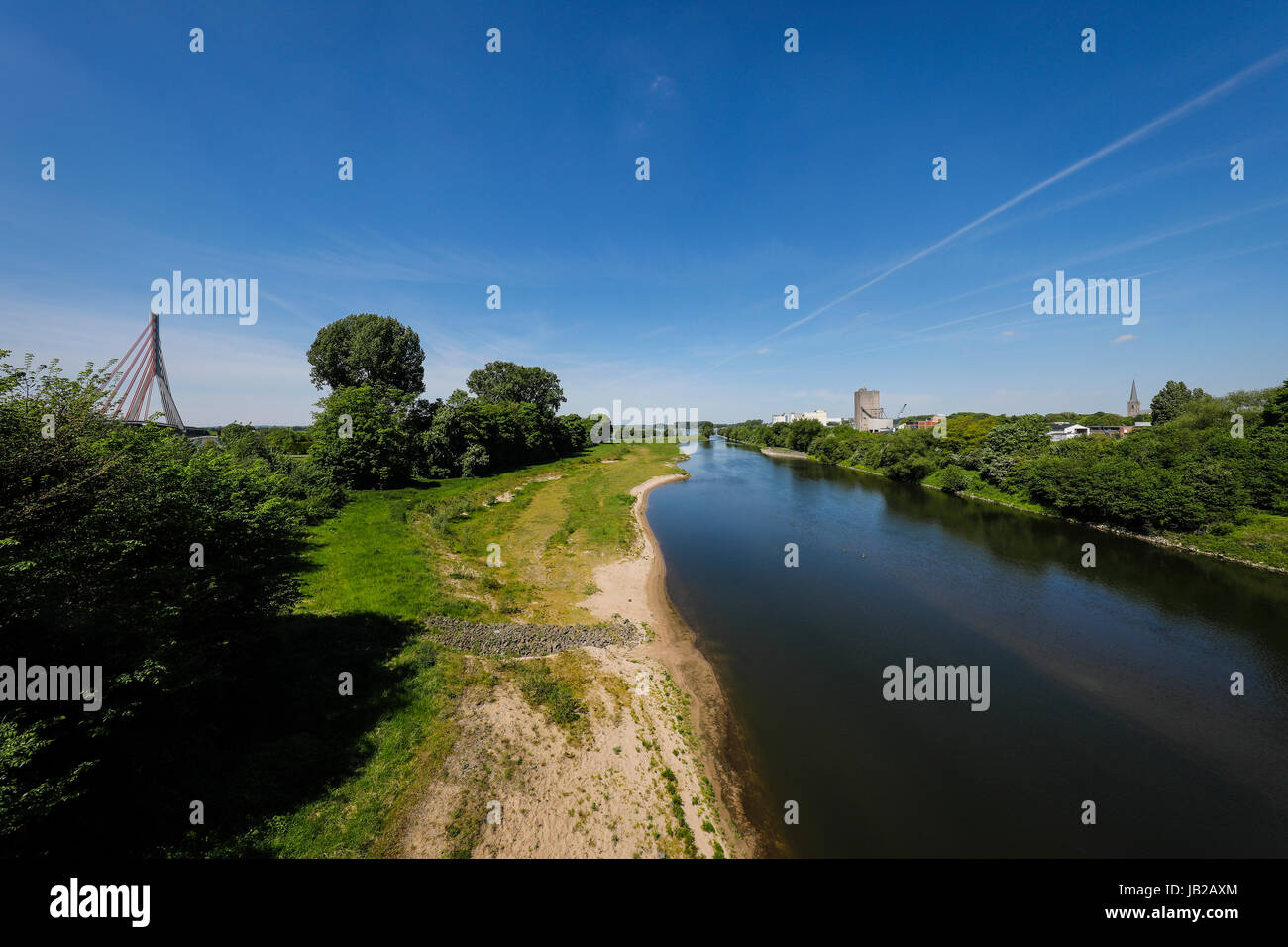 Lippe, river estuary in the Rhine, renaturalised meadow landscape ...