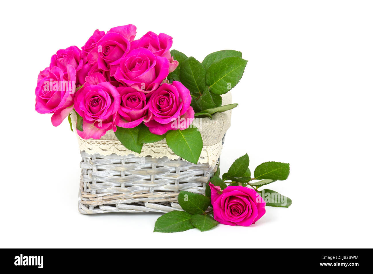 pink roses in a basket Stock Photo - Alamy