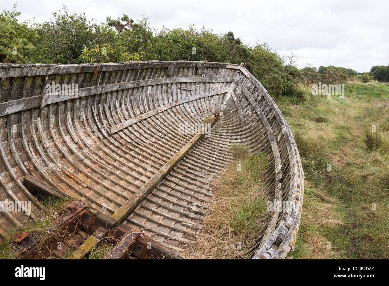 Disused Wooden Lifeboat with patterned ribbed interior on Cleddau Ddu ...