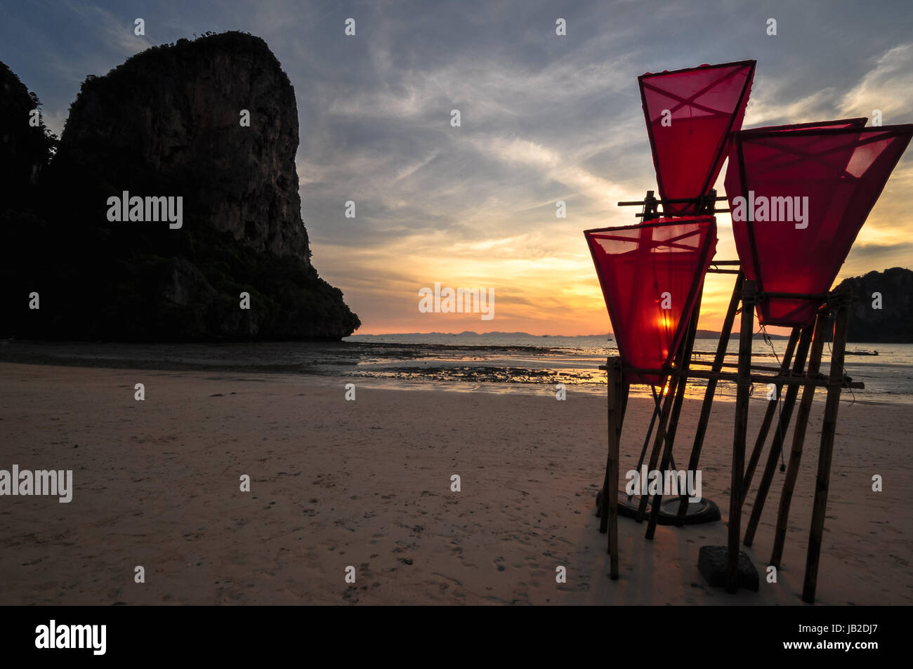Perfect bay on Railay beach sunset in Krabi Thailand , Asia Stock Photo ...