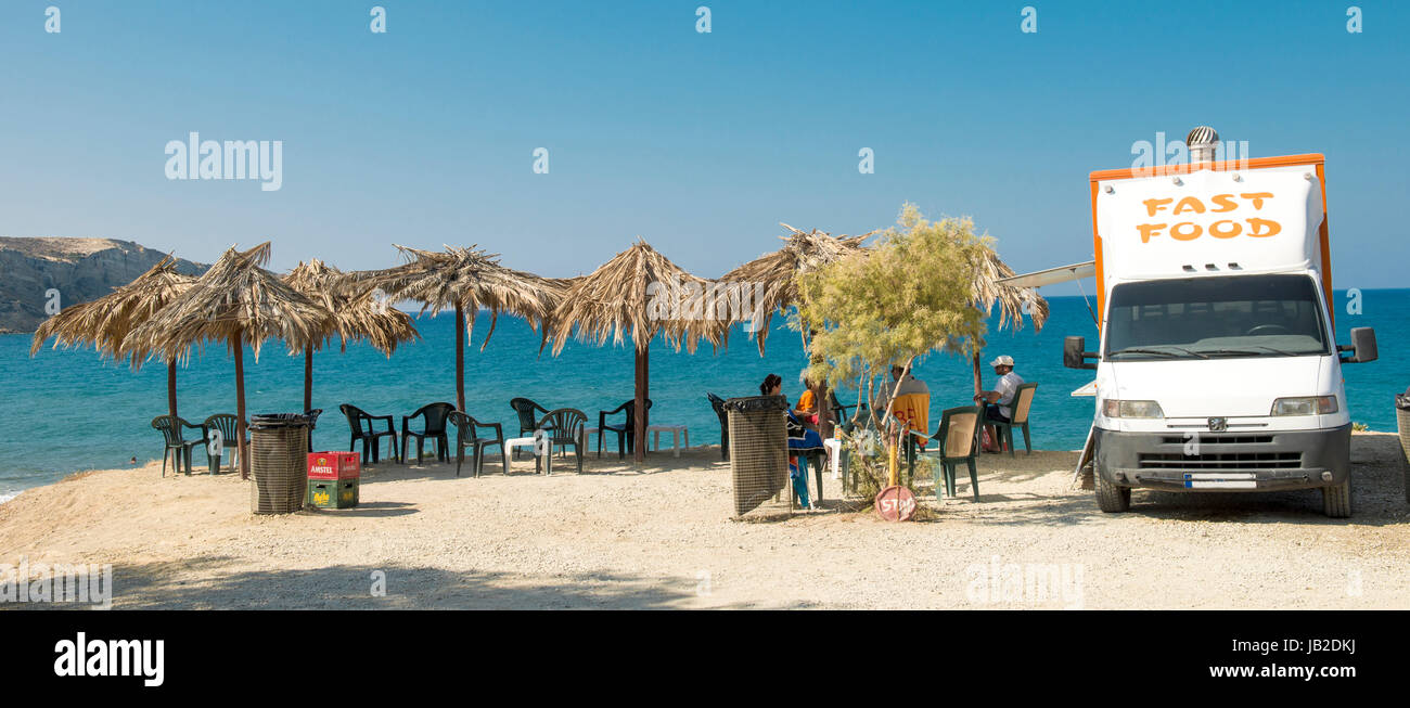 Fast food on the beach of Matala in Crete, Greece Stock Photo - Alamy