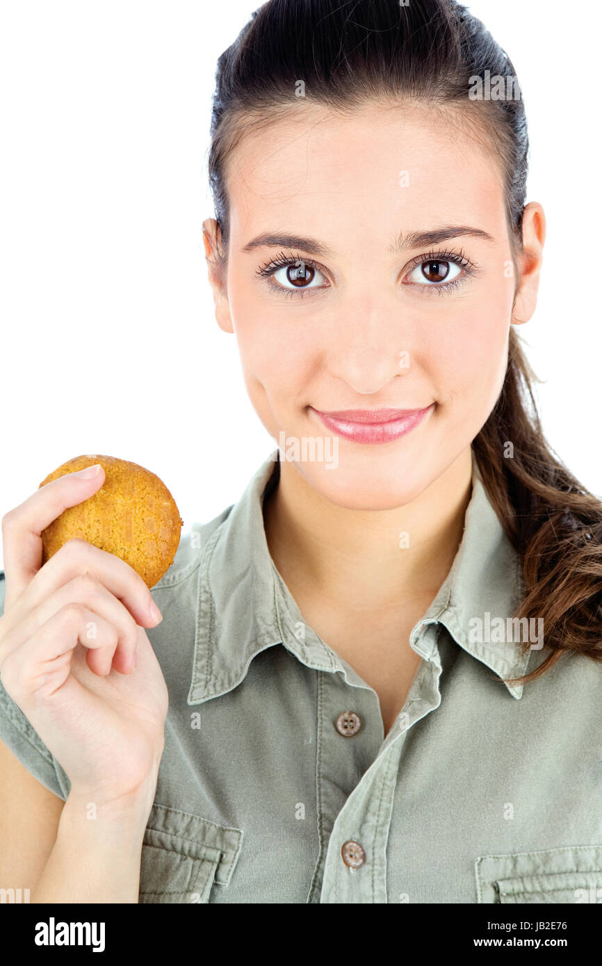 Sweet girl holding cake, isolated on white background Stock Photo - Alamy