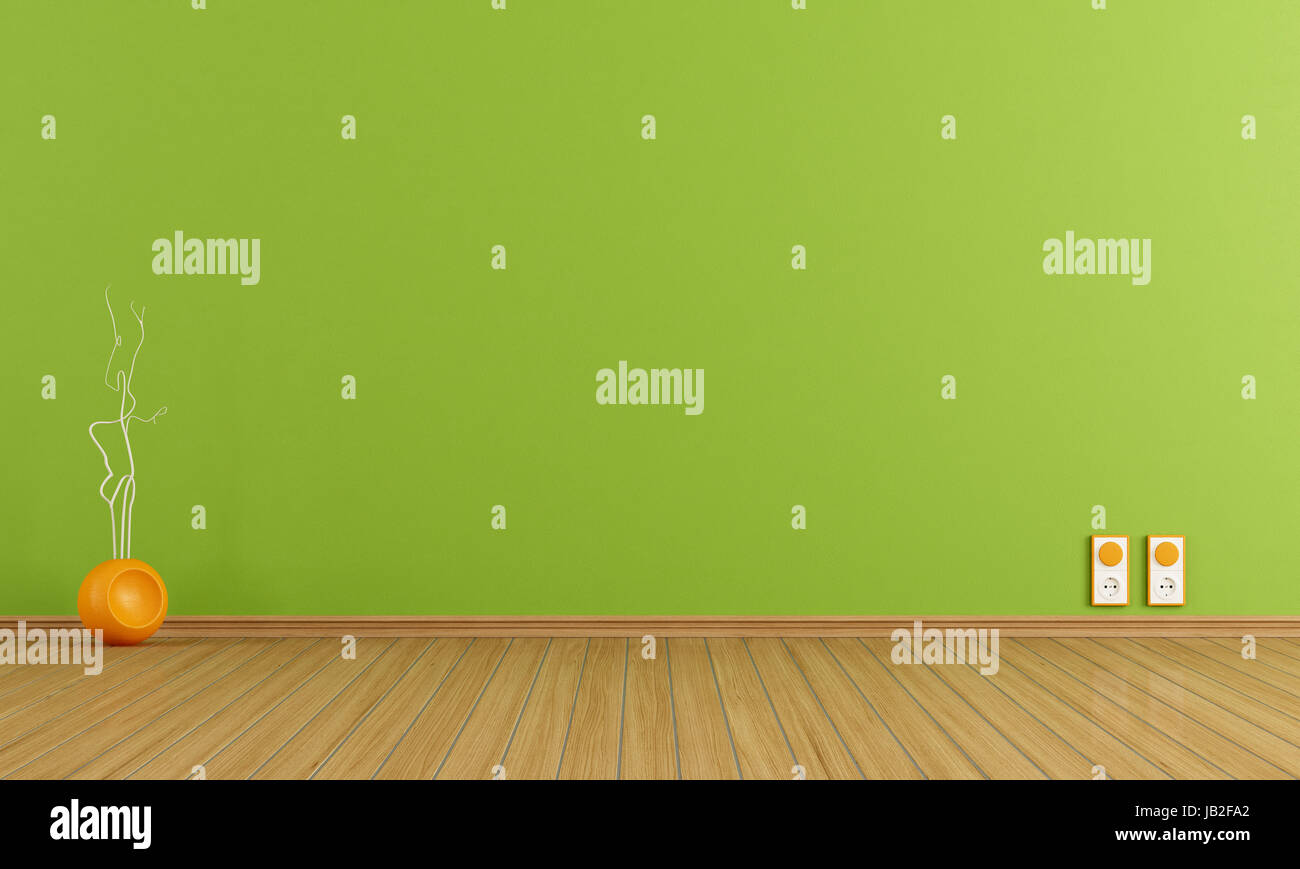 Empty green room with vase and wall outlet - rendering Stock Photo - Alamy
