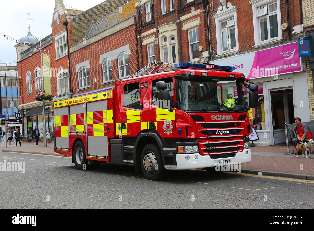 Fire engine at Southend High Street. Southend-on-Sea, Essex, UK Stock ...
