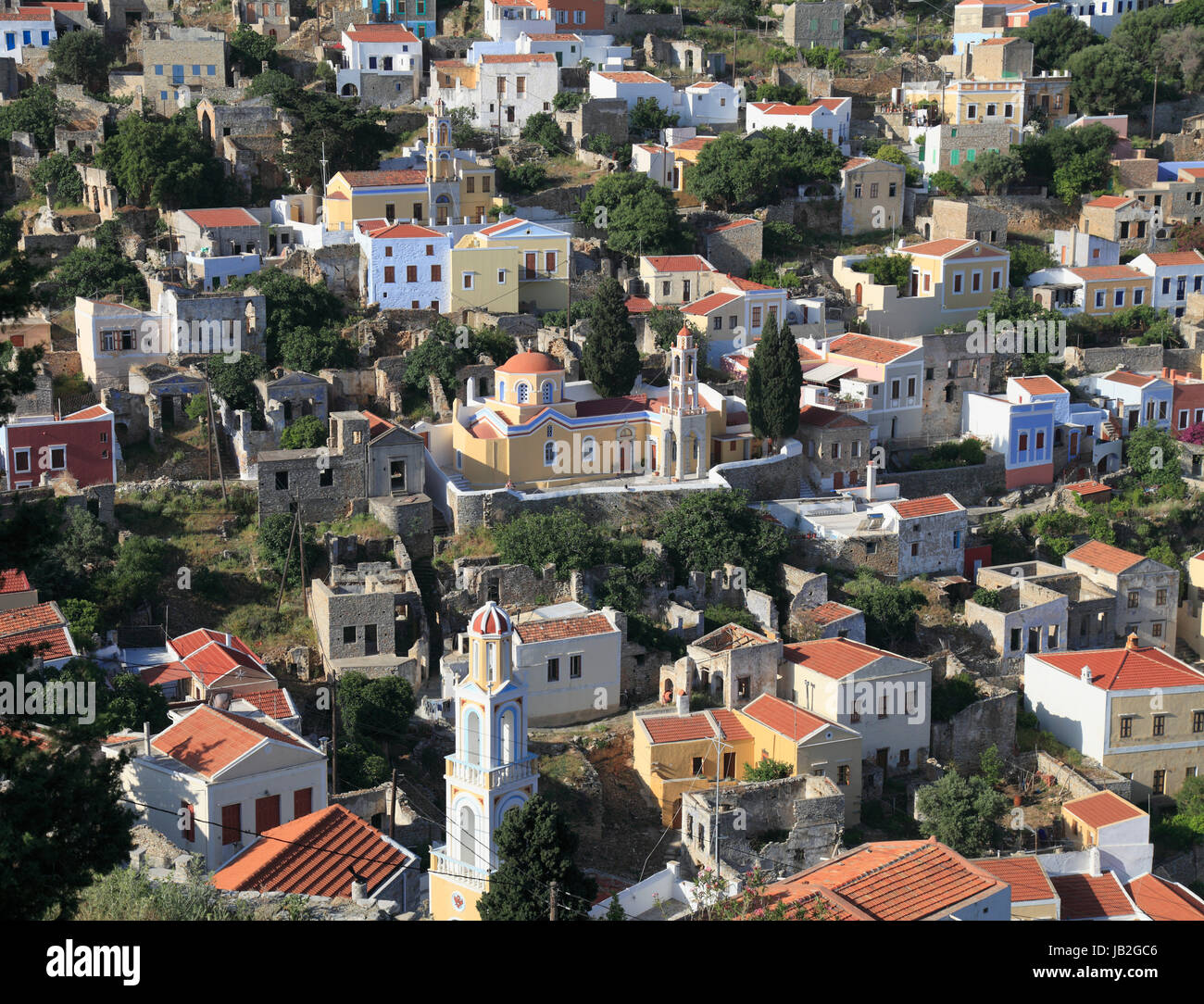 Greece, Dodecanese, Symi, Horio, aerial view Stock Photo - Alamy