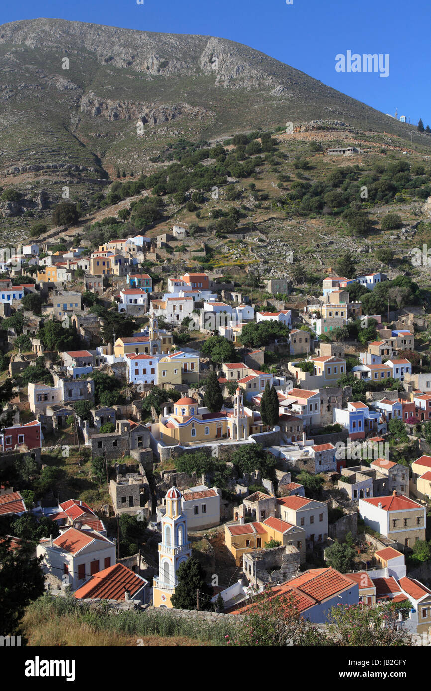 Greece, Dodecanese, Symi, Horio, aerial view Stock Photo - Alamy