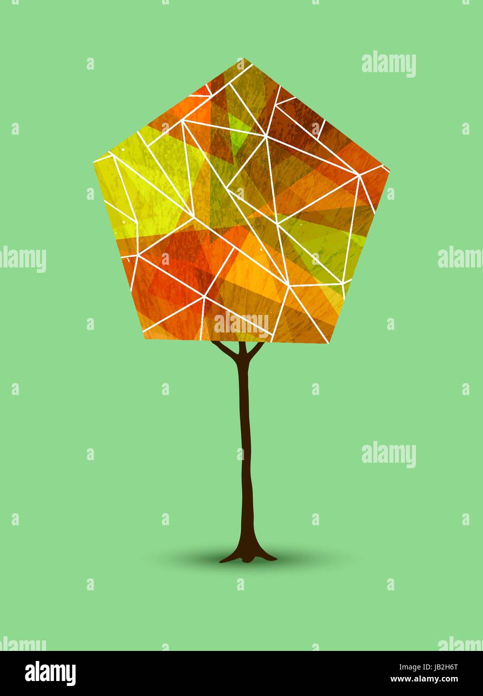 Abstract tree illustration with geometric shapes in autumn season ...