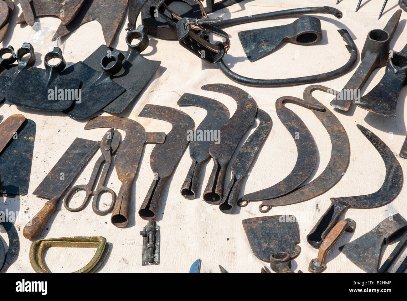 Various rusted vintage metal tools - hammer, pliers, chisels Stock ...